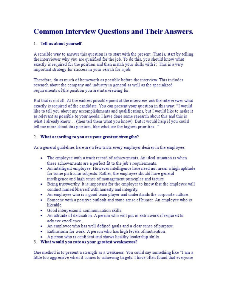 Common Interview Questions and Their Answers | PDF