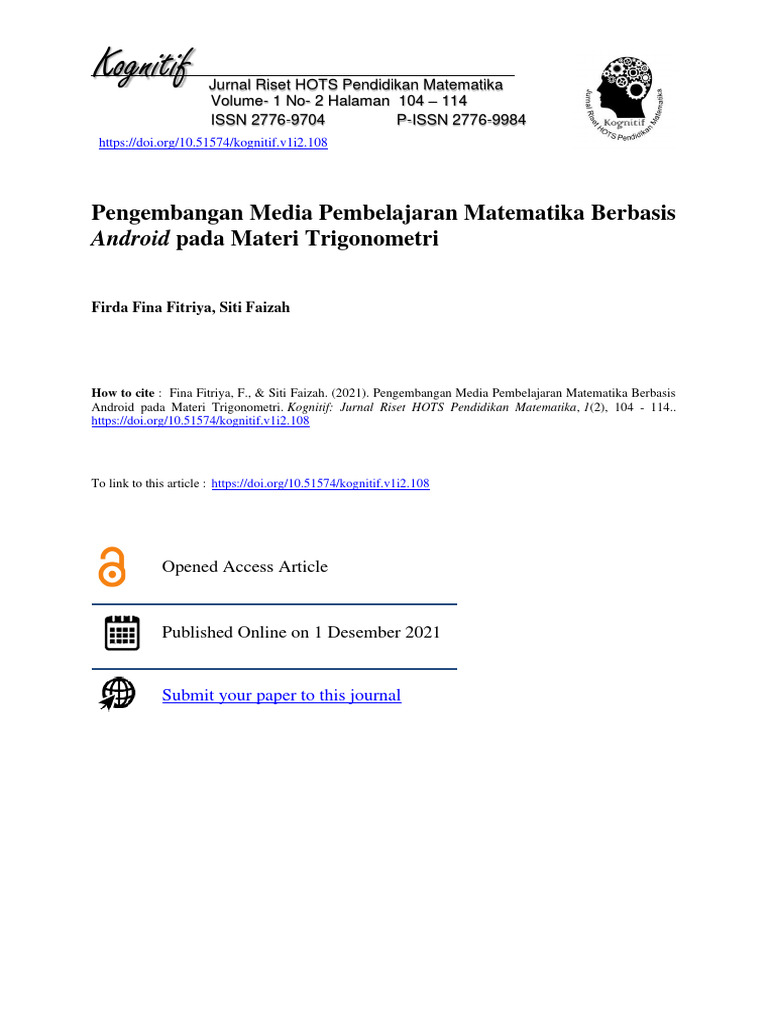 Pengembangan Media Pembelajaran Matematika Berbasis Android Pada Materi Trigonometri | PDF ...