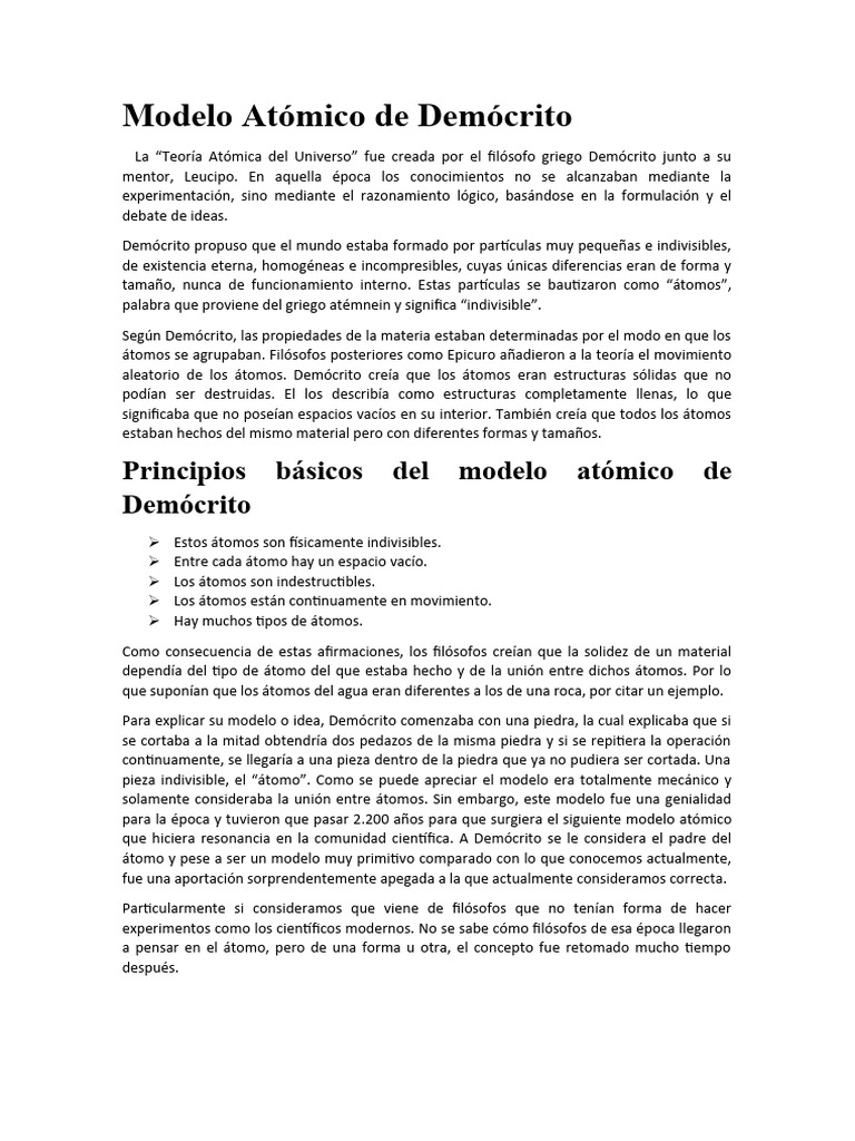 Modelo Atómico de Demócrito | PDF | Átomos | Naturaleza