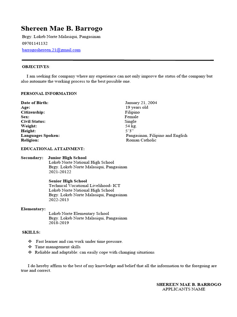 Resume - SHEREEN MAE BARROGO | PDF