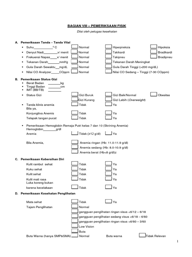 (Rev) Finalisasi Form Pemeriksaan Kesehatan | PDF