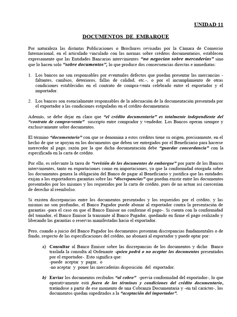 Unidad 11 Documentos de Embarque | PDF | Carta de crédito | Póliza de seguros