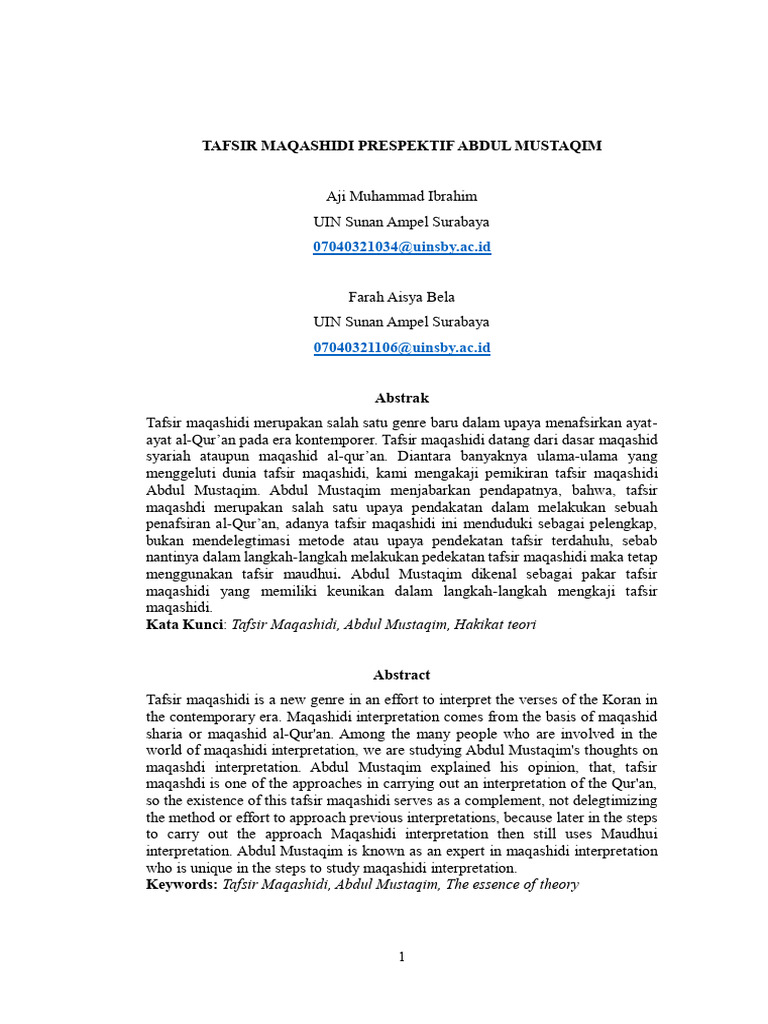 Tafsir Maqashidi Dalam Prespektif Abdul Mustaqim | PDF