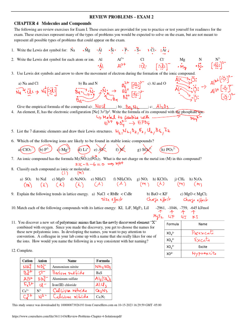 Exam 2 Review: Molecules & Compounds | PDF | Chemical Compounds | Ion