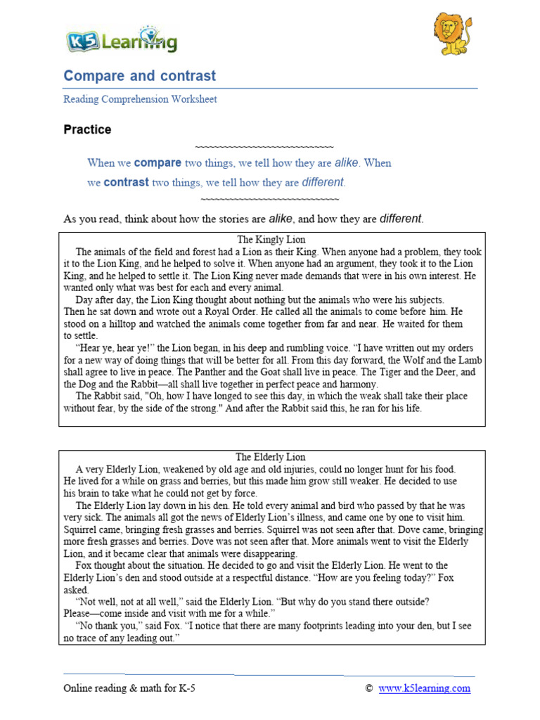Grade 5 Compare Contrast A | PDF | Lion