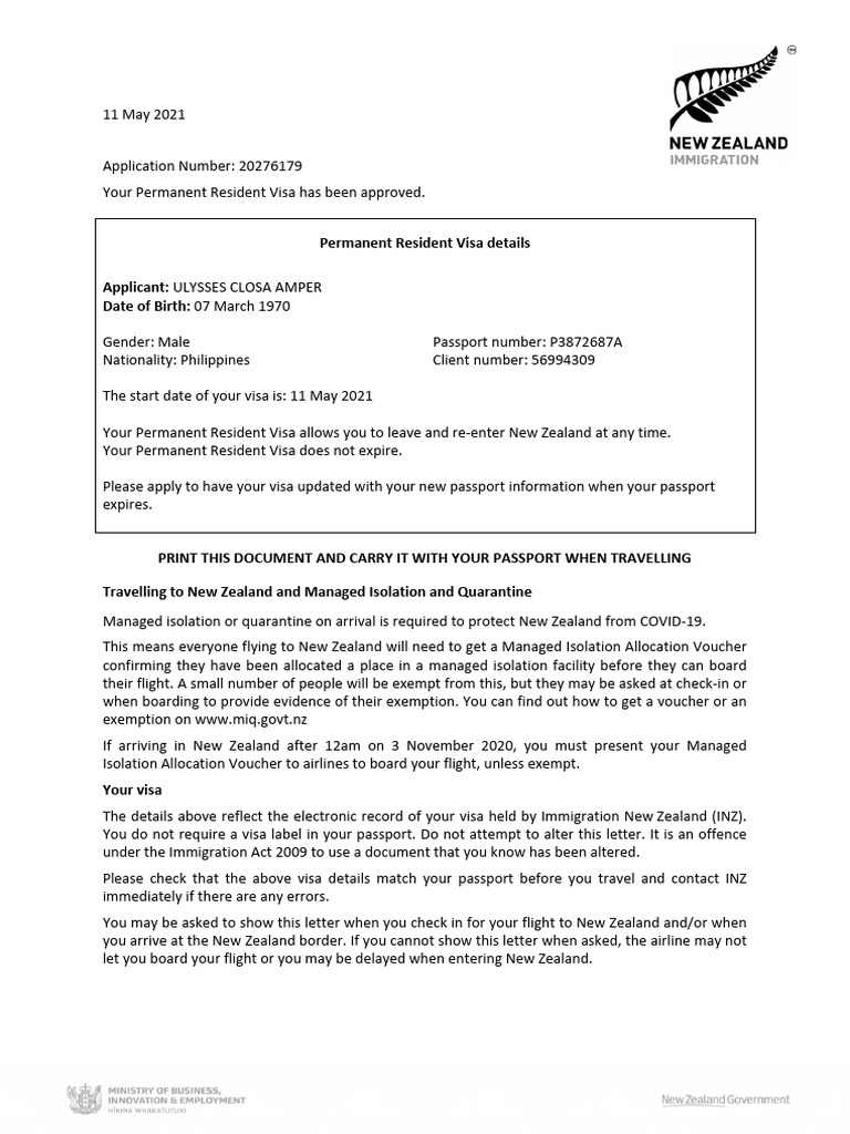 Permanent Resident Visa Details | PDF