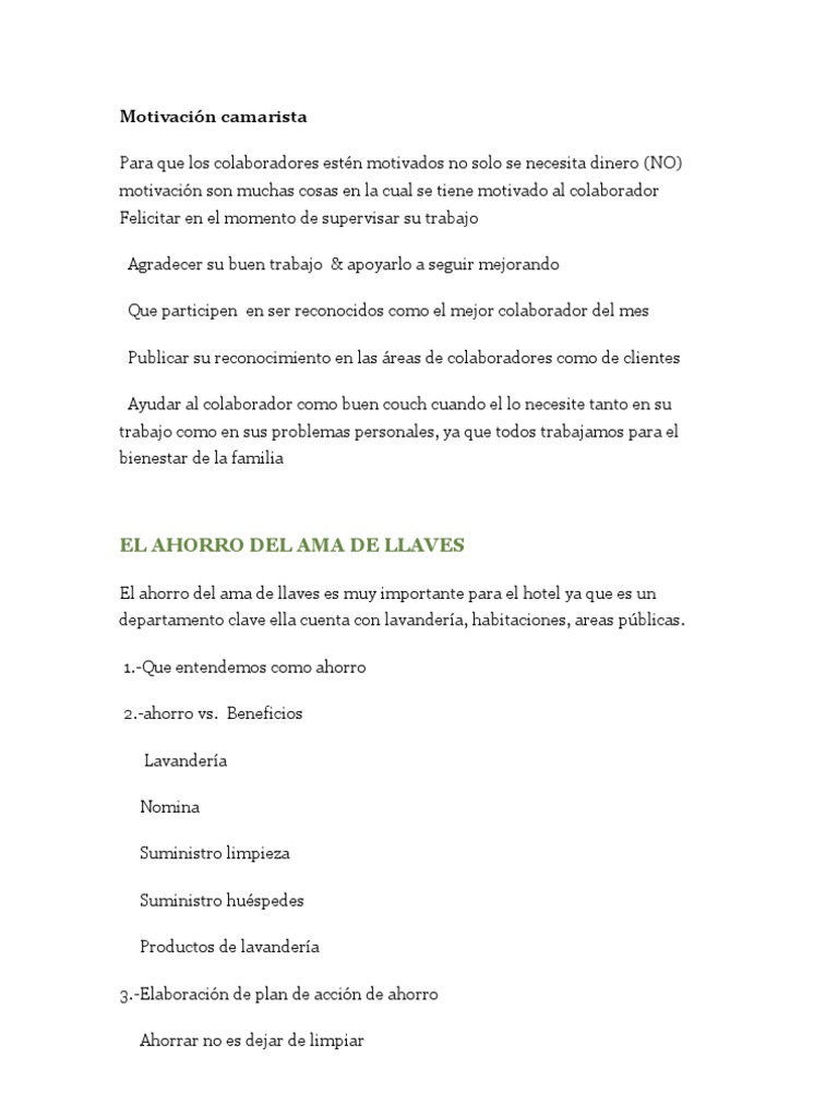 Camarista | PDF | Calidad (comercial) | Hotel