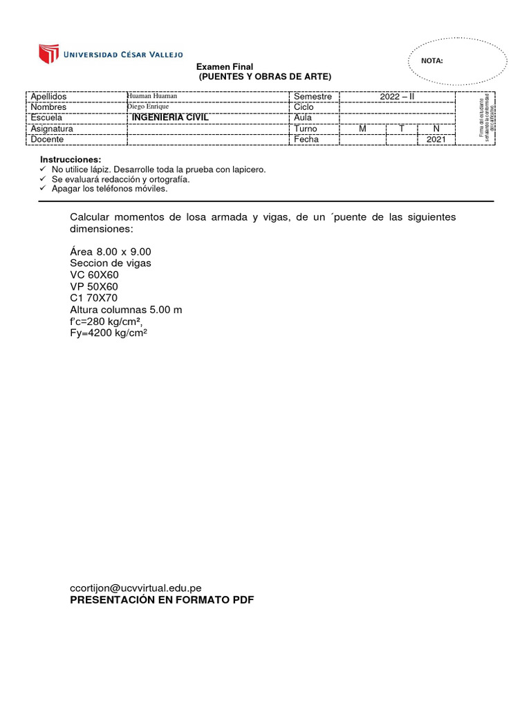 EXAMEN FINAL 1220322 - Huaman Huaman Diego | PDF