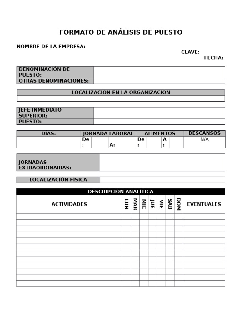 Formato de Analisis de Puesto | PDF
