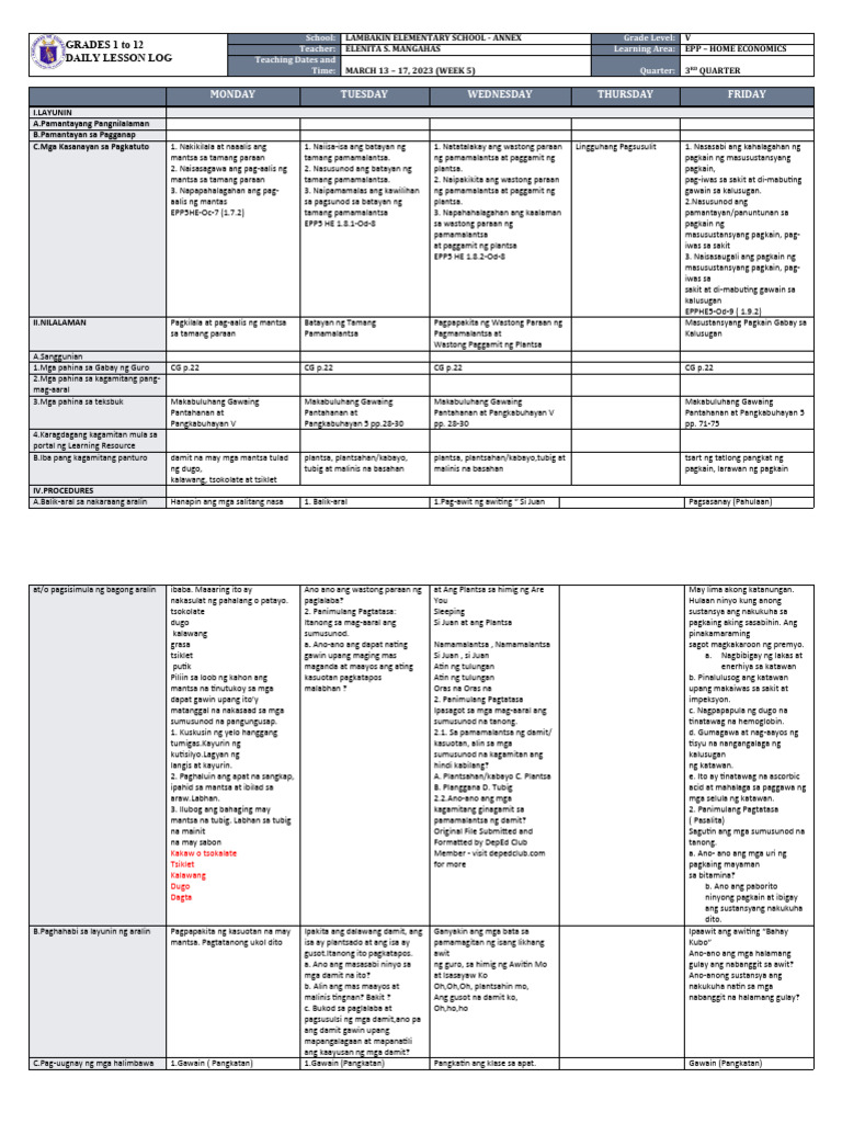 DLL 3RD Quarter Week 5 | PDF
