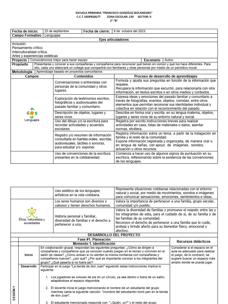 Planeación 2 Do Grado Conozcámonos Mejor para Hacer Equipo | PDF