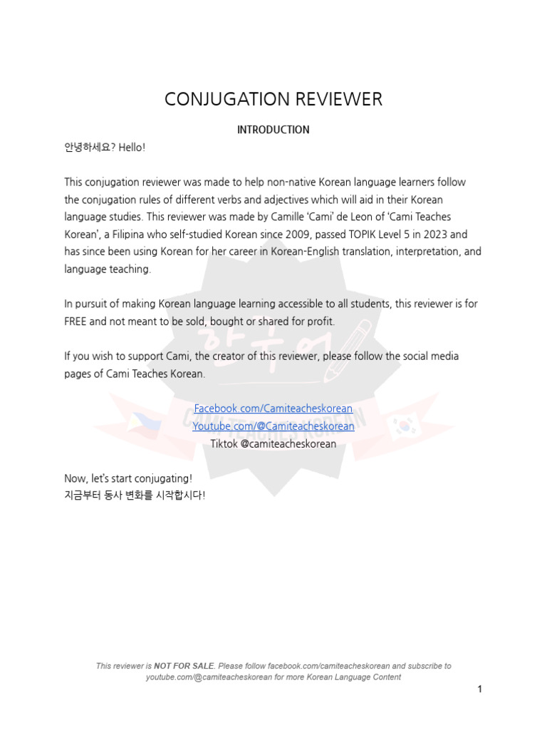 Conjugation Reviewer by Cami Teaches Korean - V2 | PDF