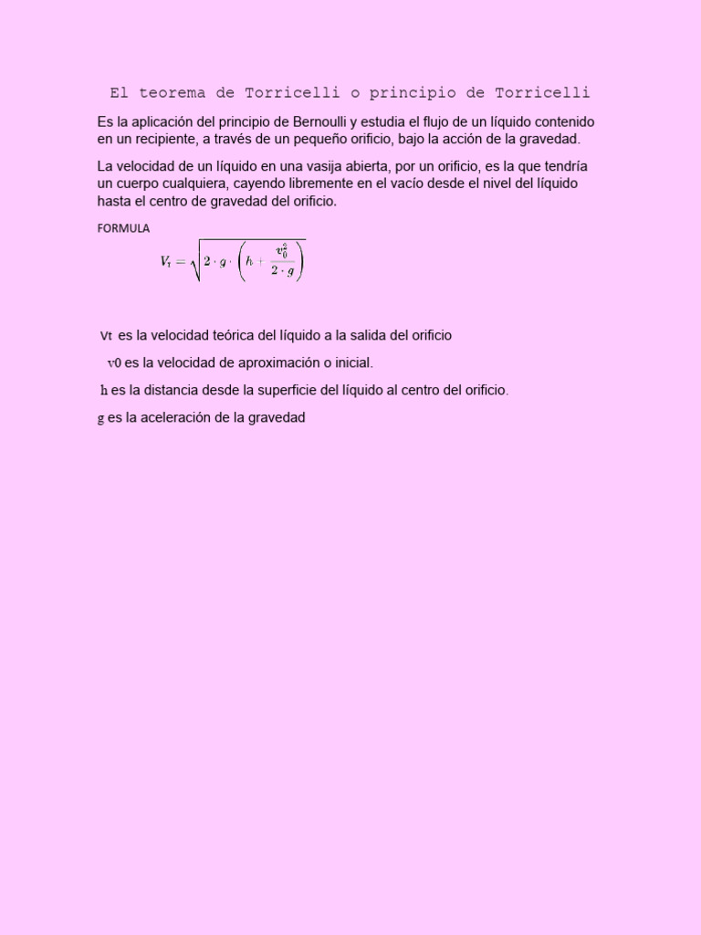 El Teorema De Torricelli O Principio De Torricelli Pdf