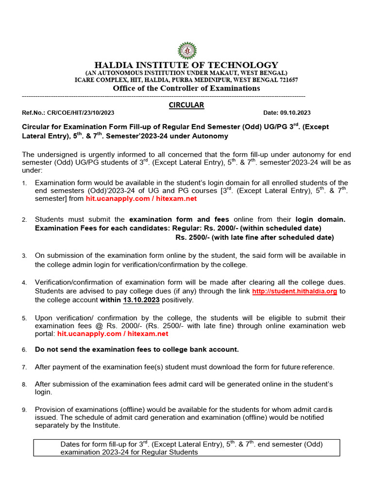 Autonomy Circular-Form Fill-Up (Odd) - 3rd. (Except Lateral Entry), 5th. & 7th'2023-24 ...