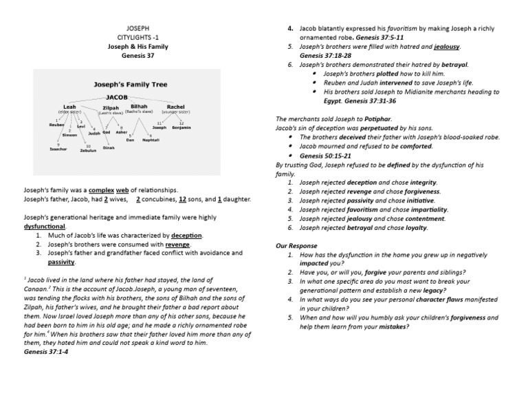 Joseph and His Family | PDF | Jacob | Old Testament Books