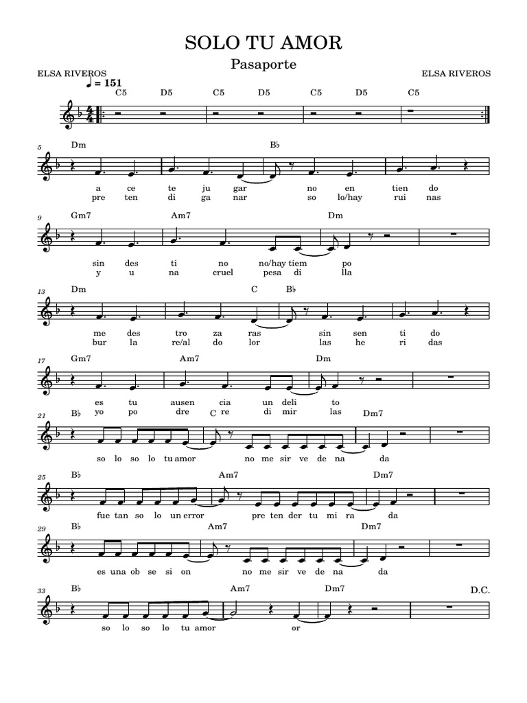 Letra de "Solo Tu Amor" de Elsa Riveros | PDF
