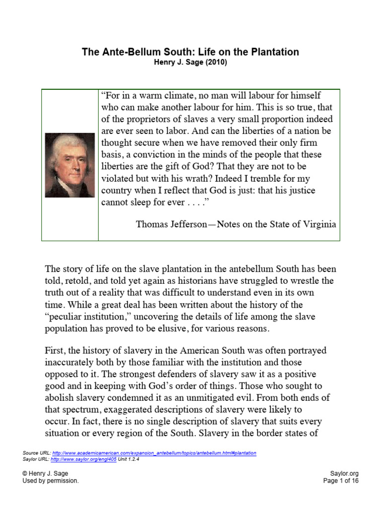 ENGL405 1.2.4 The Ante Bellum South Life On A Plantation | PDF ...