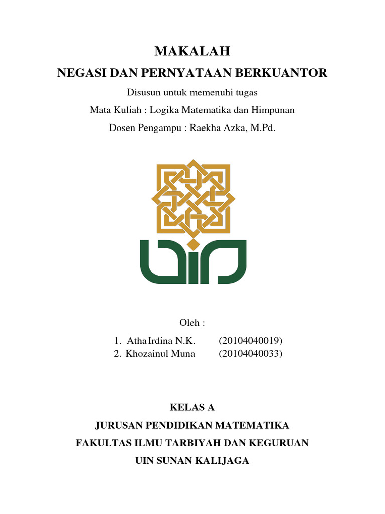 Negasi dan Pernyataan Berkuantor | PDF | Seni & Disiplin Bahasa ...