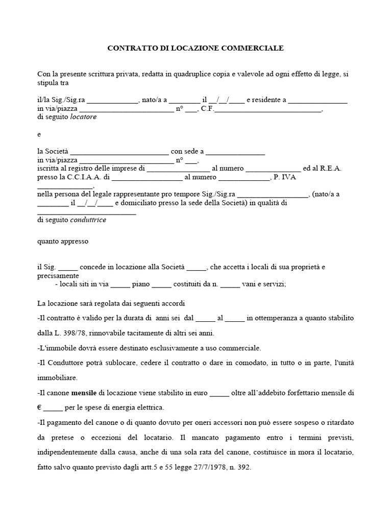Fac Simile Di Contratto Di Locazione Commerciale | PDF