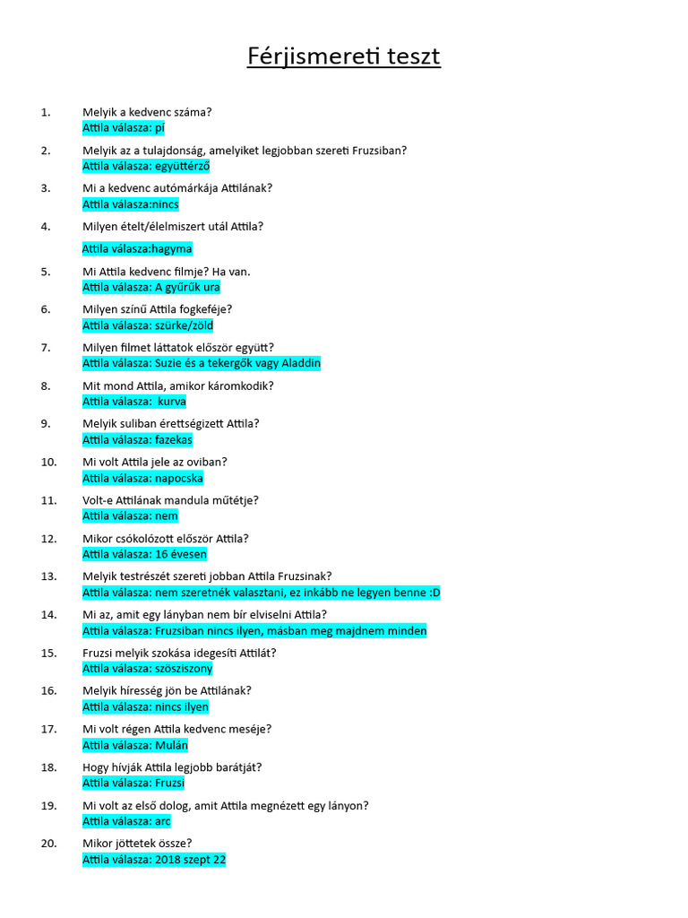 Férjismereti Teszt | PDF