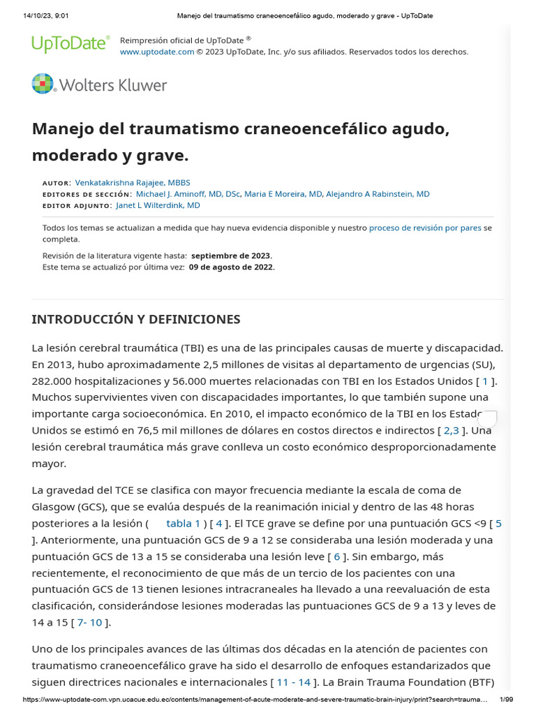 Manejo Del Traumatismo Craneoencefálico Agudo, Moderado y Grave ...