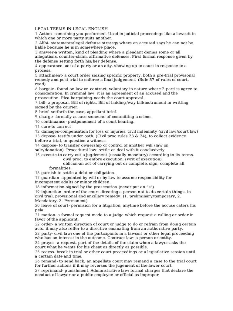 Legal Terms in Legal English | PDF | Lawsuit | Trials