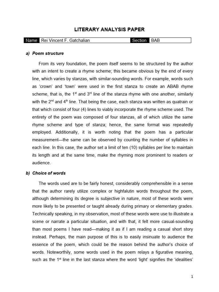 Literary Analysis | PDF | Poetry | Classics