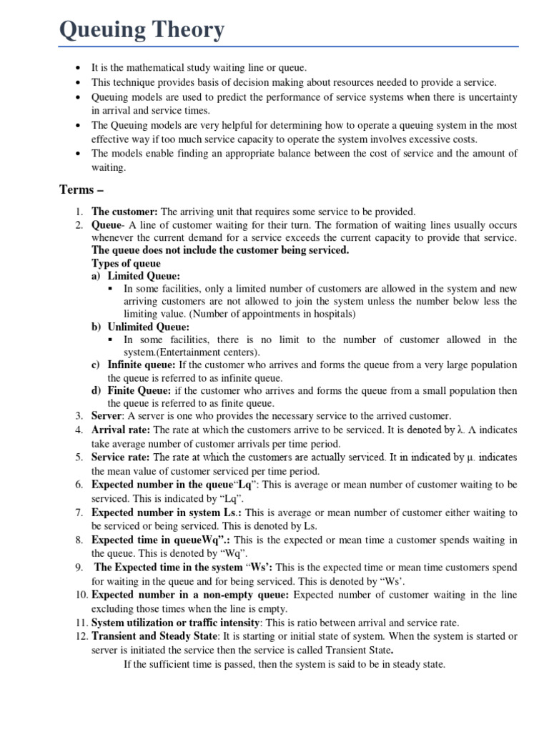 Queuing Theory | PDF | Applied Mathematics Queuing Theory | PDF | Applied Mathematics