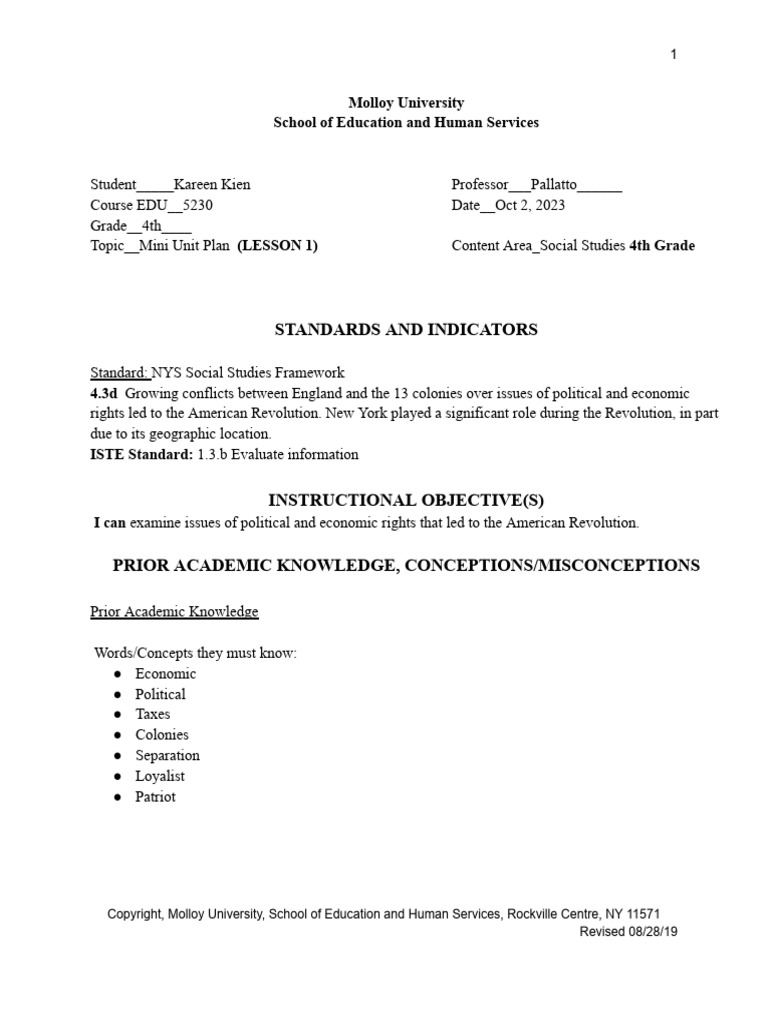 Mini Unit Plan Edu 5230 | Download Free PDF | Teachers | American ...