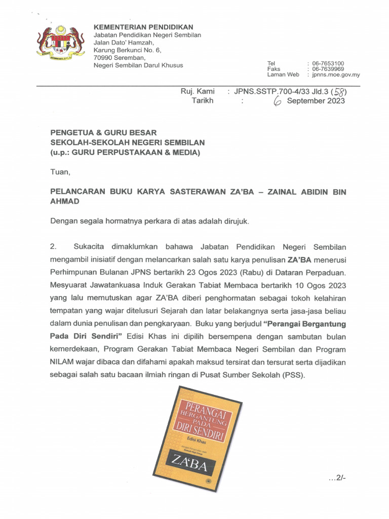 01. Surat Pelancaran Buku Zaba | PDF