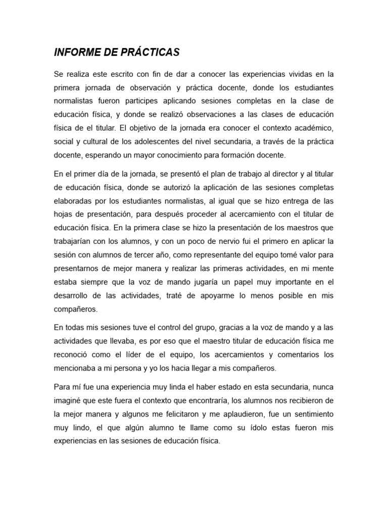 Informe de Prácticas | PDF | Maestros | Educación Secundaria