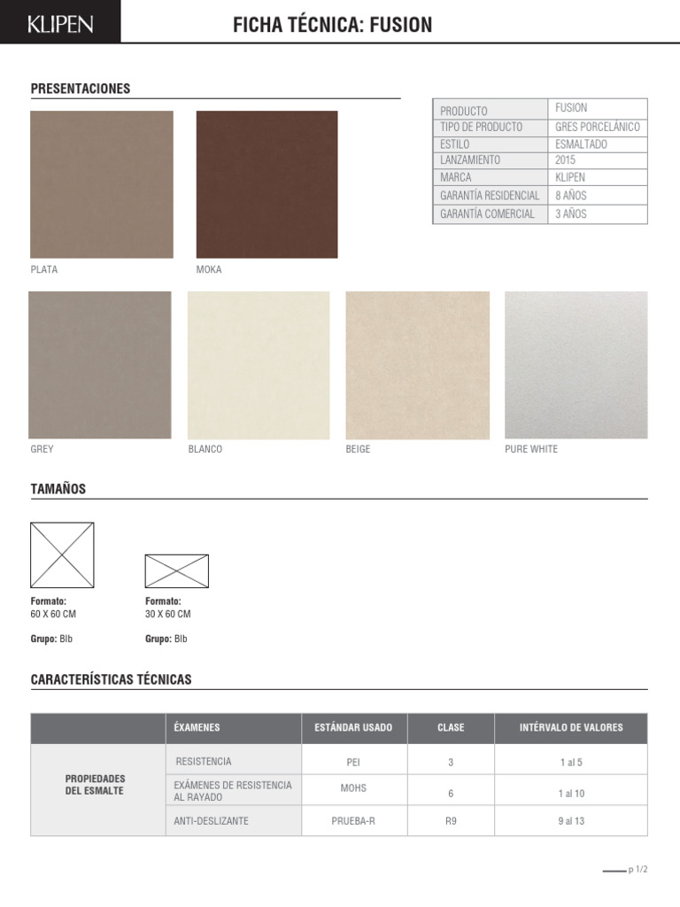 Ficha Tecnica GRES PORCELÁNICO SERIE DECORELA KLIPEN FUSION | PDF