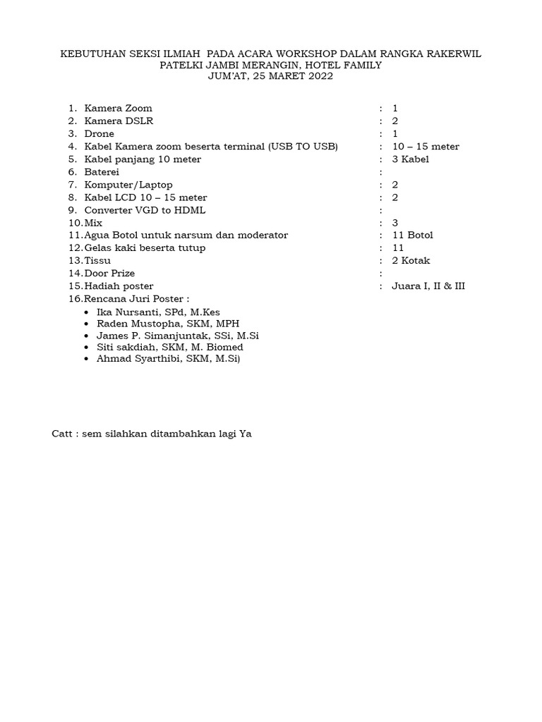 Kebutuhan Seksi Ilmiah | PDF