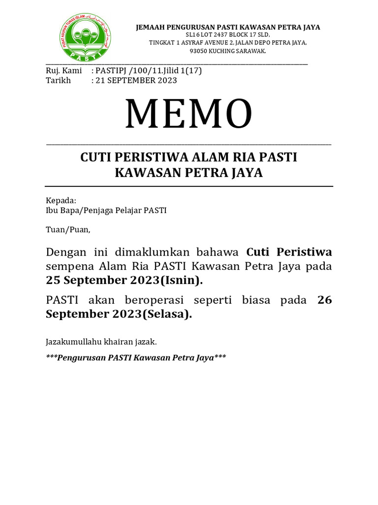 MEMO 17 Cuti Peristiwa Alam Ria | PDF