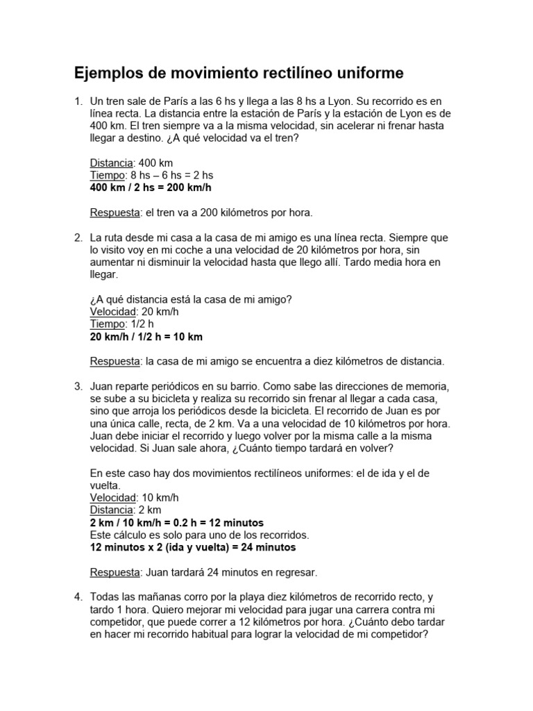 Ejemplos de Movimiento Rectilíneo Uniforme | PDF