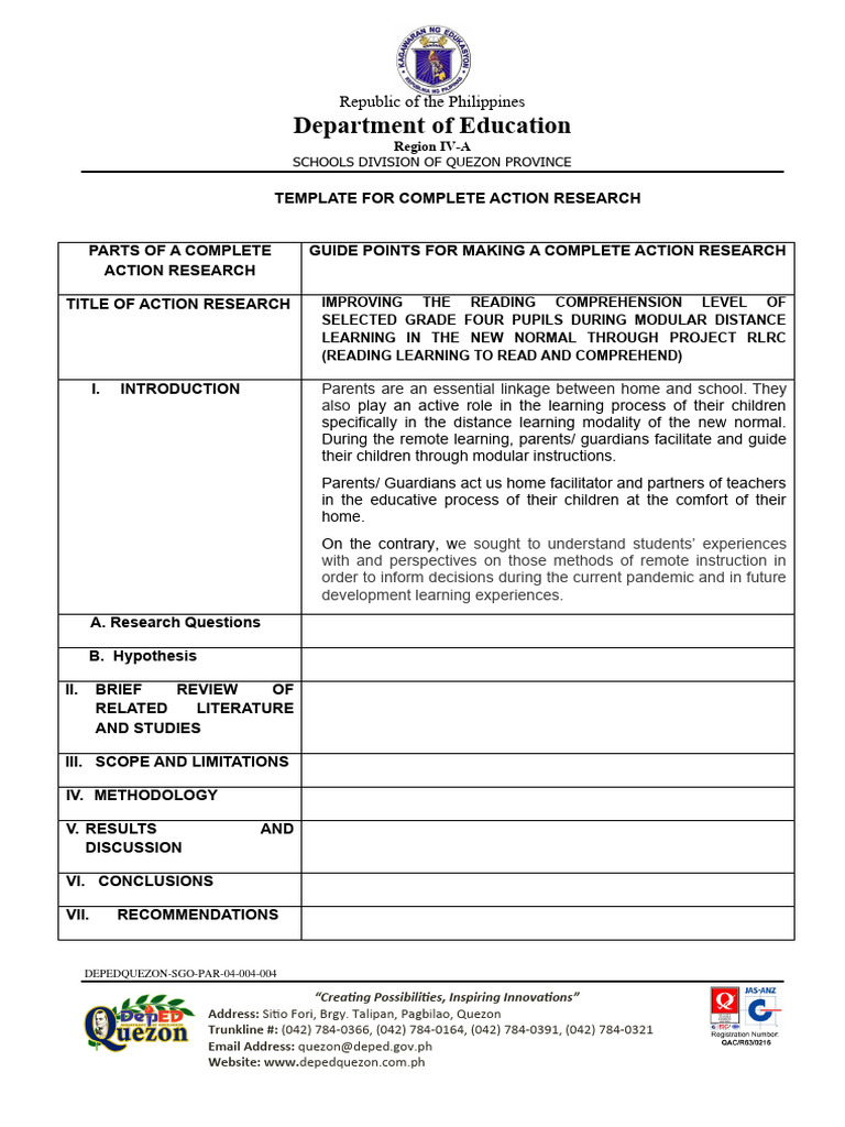 Action Research Template for Education | PDF | Career & Growth ...