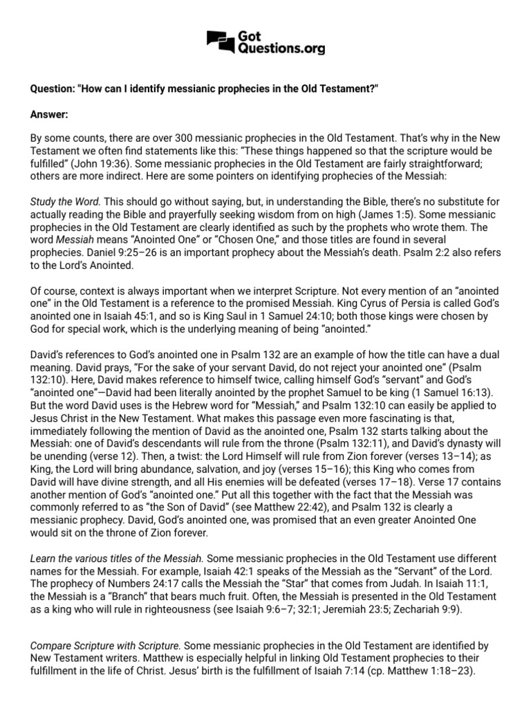 How Can I Identify Messianic Prophecies in The Old Testament - Printer ...