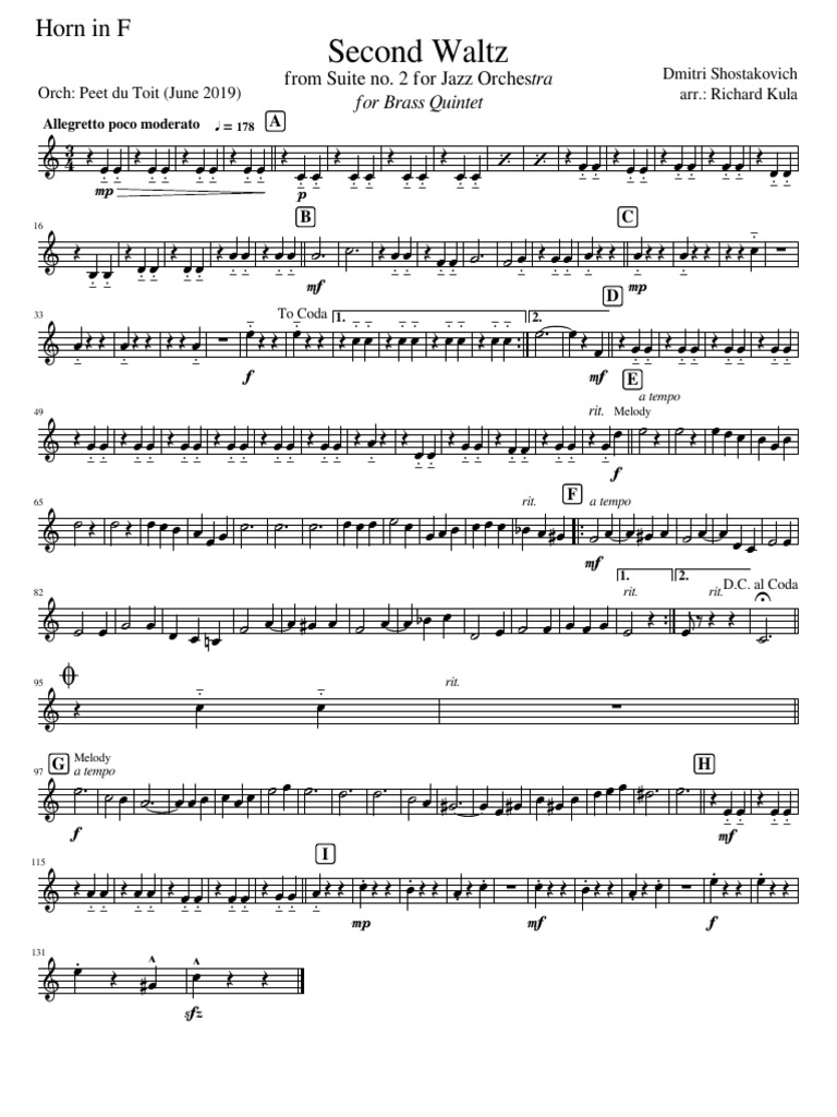 Second Waltz: From Suite No. 2 For Jazz Orchestra | PDF | Musical ...