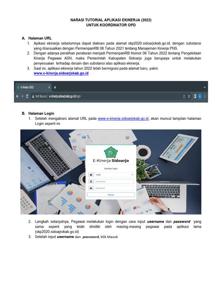 Tutorial eKinerja Sidoarjo 2022 | PDF
