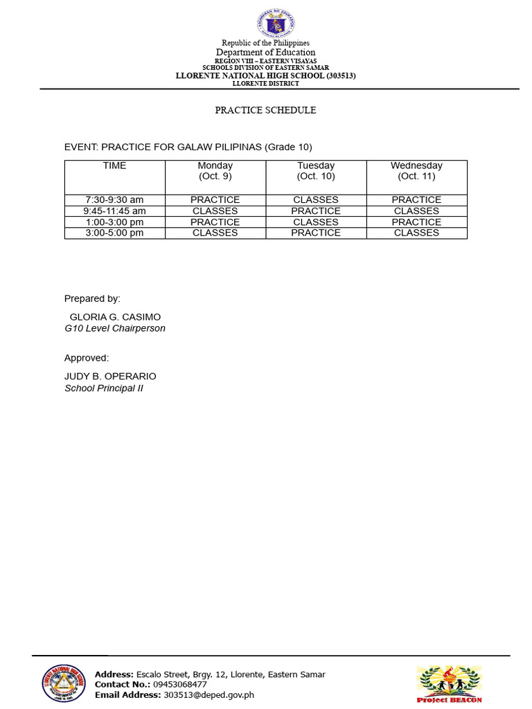 Practice Schedule | PDF