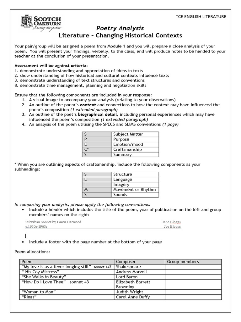 Specs and Slims Task | Download Free PDF | Poetry | Sonnets