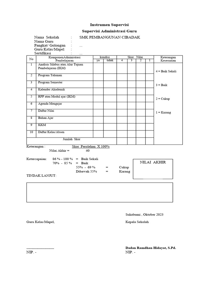 Instrumen Supervisi | PDF