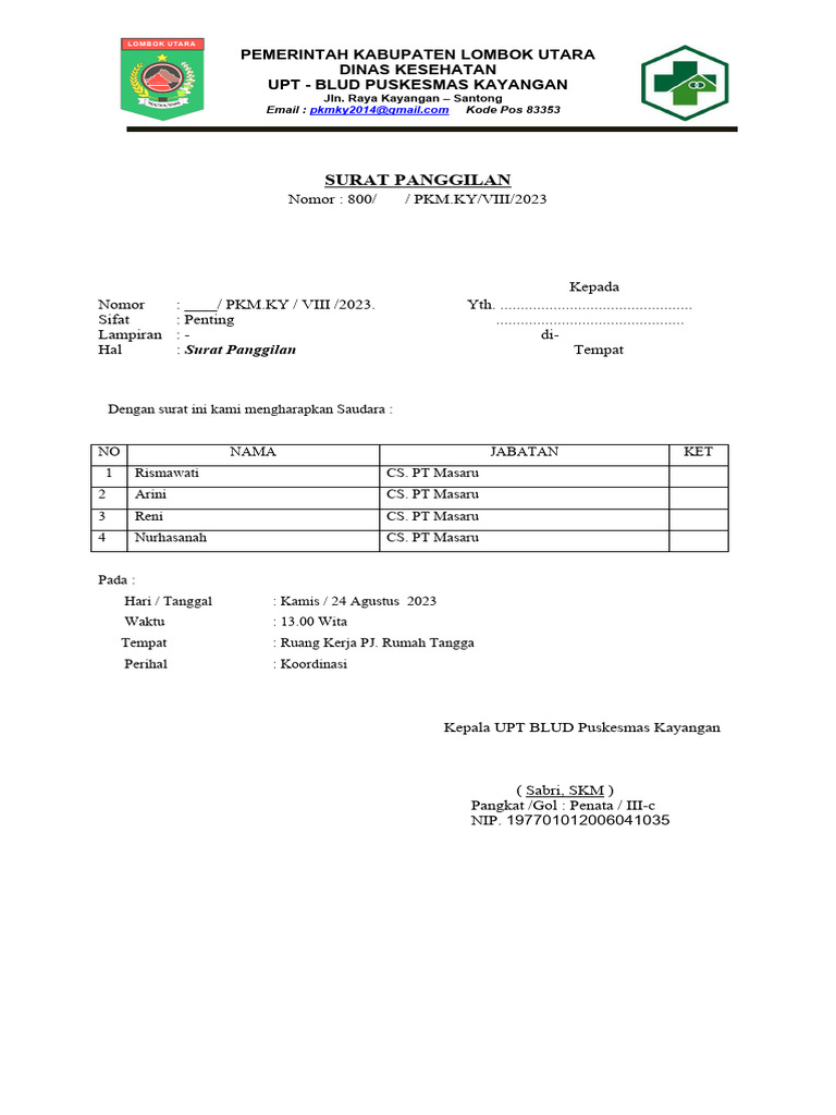 Surat Panggilan CS | PDF