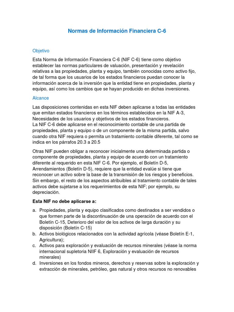 Normas NIF C-6: Propiedades y Activos | PDF | Finanzas y dinero