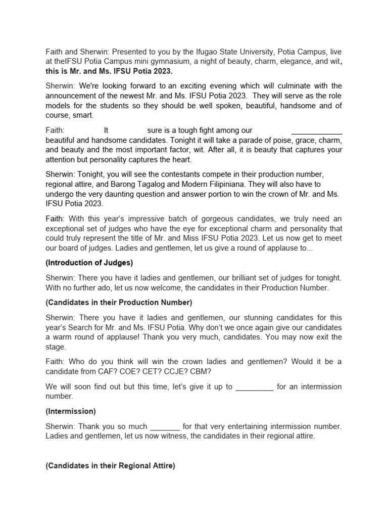 Pageant Script | PDF