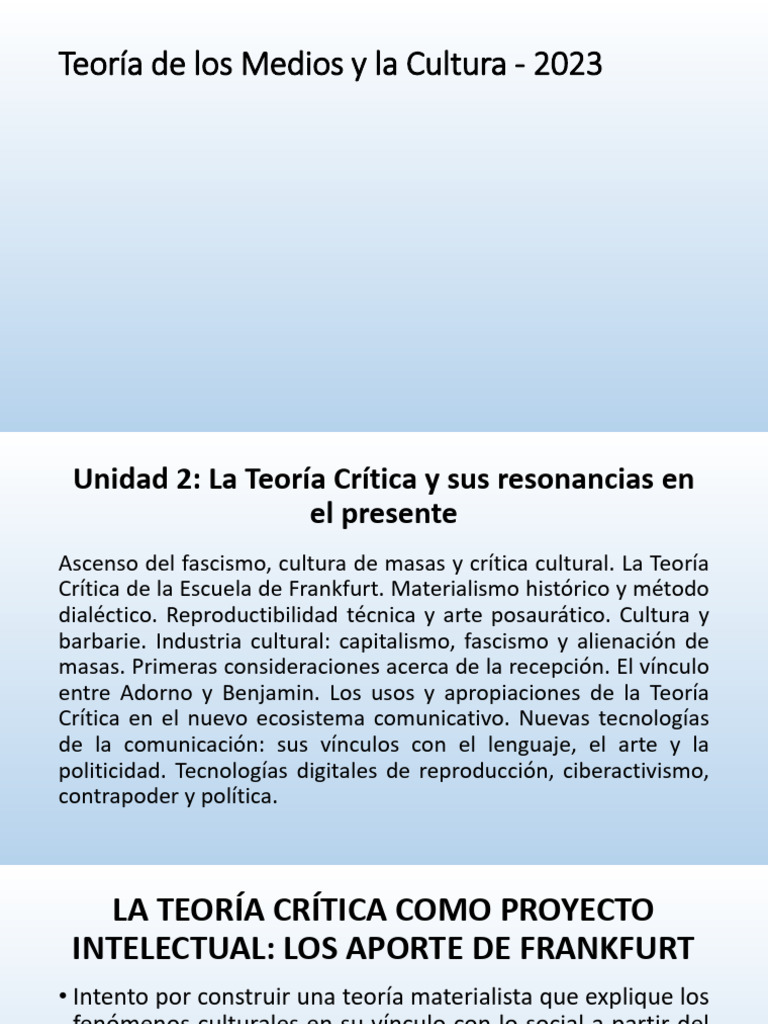 Presentación Teorico 4 TMC 2023 | PDF | Theodor W. Adorno | La teoría crítica