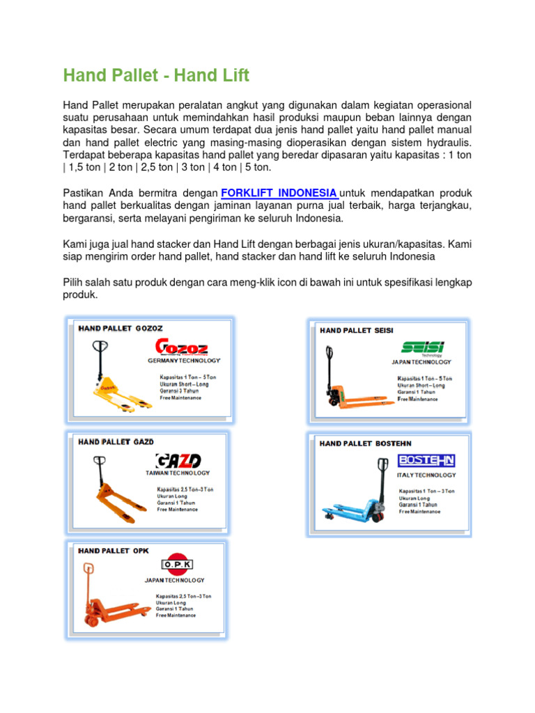 Hand Pallet Hand Lift | PDF
