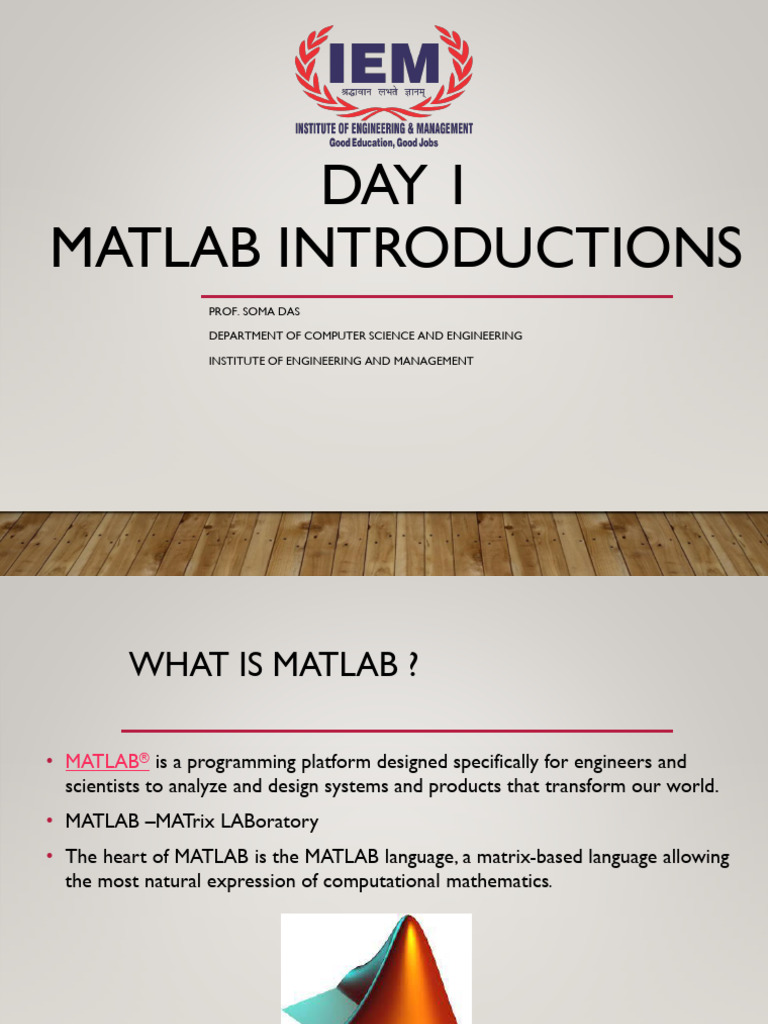 Day 1 | PDF | Matlab | Matrix (Mathematics)