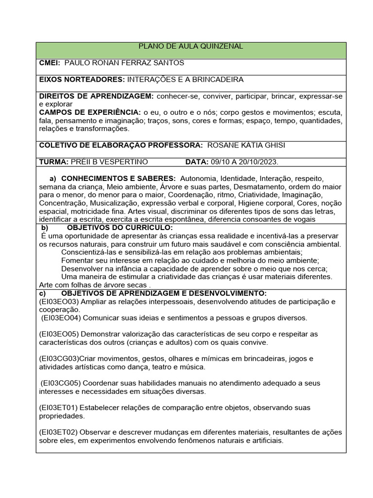 Plano de Aula Quinzenal 09 10 | PDF | Estudos de Línguas Estrangeiras