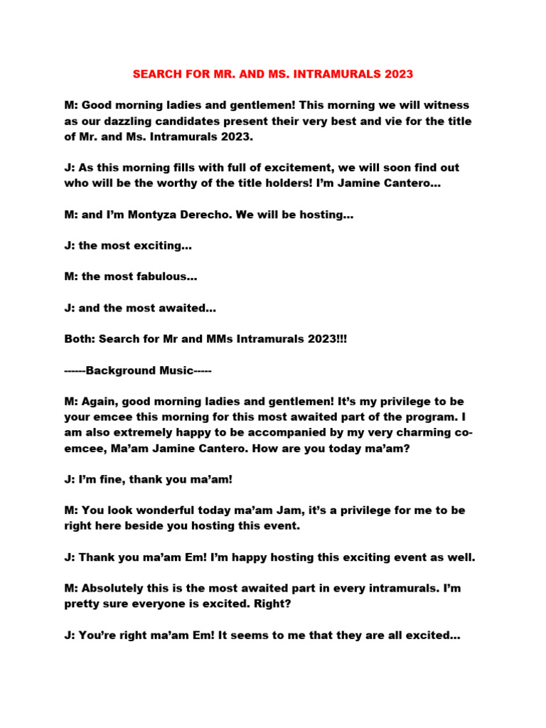 Script For Mr. and Ms. Intrams | PDF